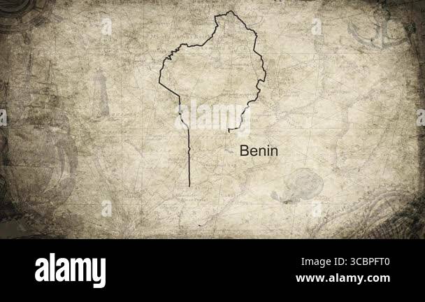 Benin map drawn on a cartography background sheet of paper Stock Video ...