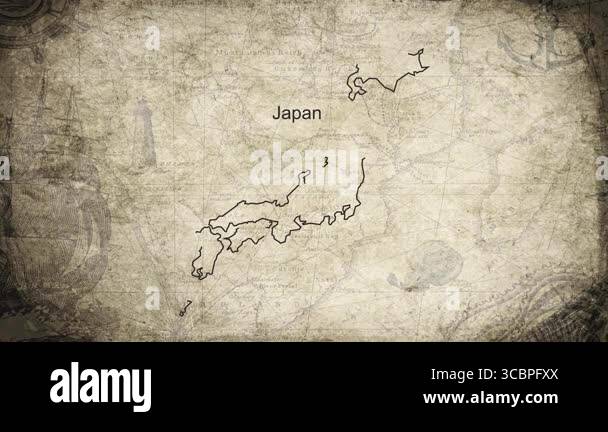 Japan map drawn on a cartography background sheet of paper Stock Video ...