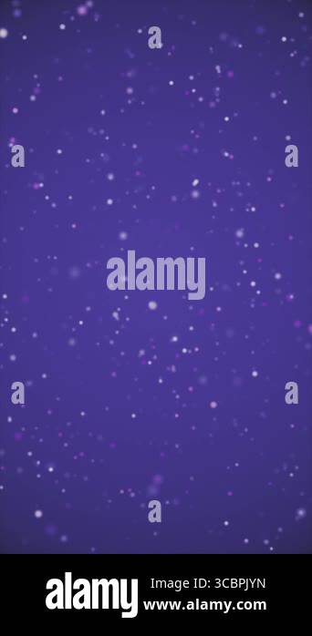 Vertical animation of glowing white and purple particles softly ...