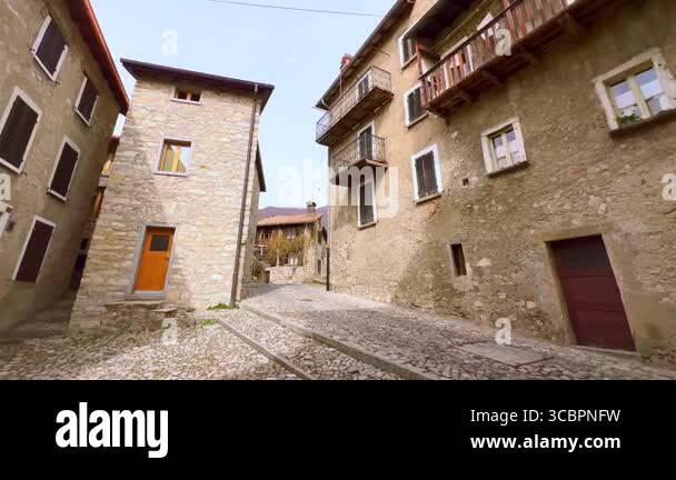 Panoramic view of the old stone houses and narrow curved streets of ...