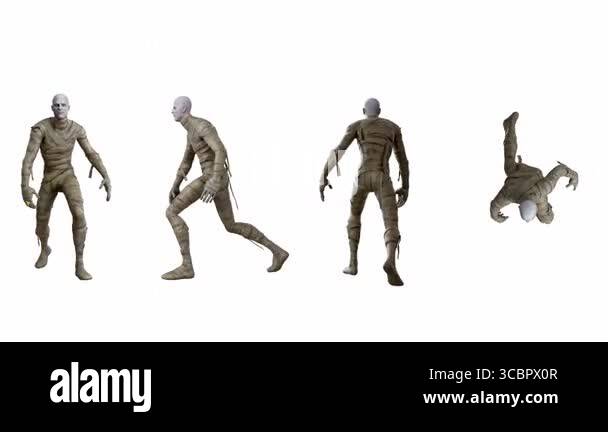 3D animation of walking mummy wrapped in bandages. Computer graphics ...