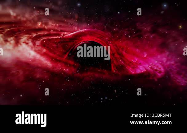 Loop red pink blackhole space travel nebula in deep space abstract sci ...