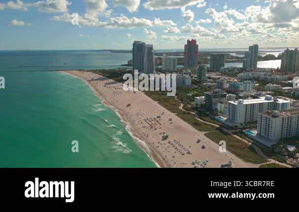 Miami Beach scene from drone, Florida, USA. Miami seaside. Aerial view ...