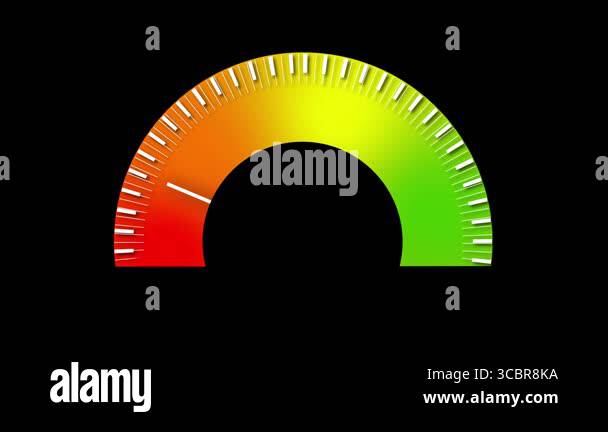 Seamless looping animation of speedometer gauge meter showing progress ...