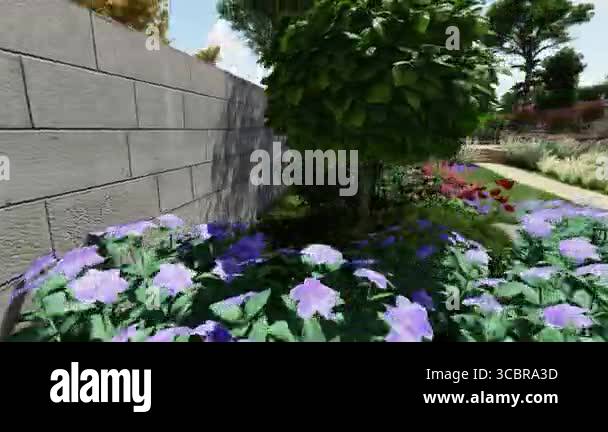 Panoramic video of landscape design of a city garden. Panoramic view ...