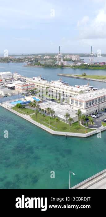 Vertical aerial video USCG US Coast Guard station Miami Beach Stock ...