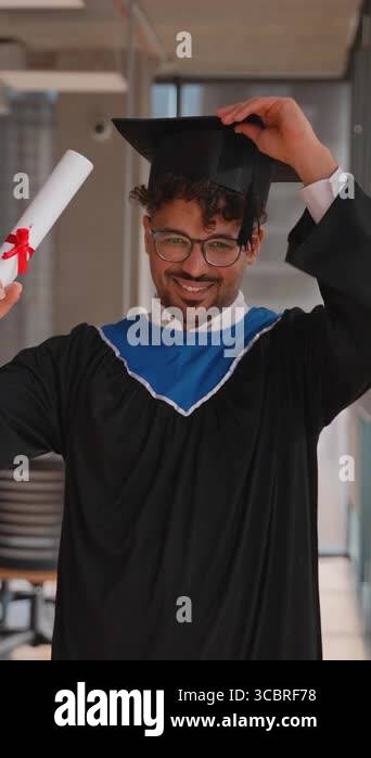 Montage of a joyful graduate expressing his happiness, wearing a ...