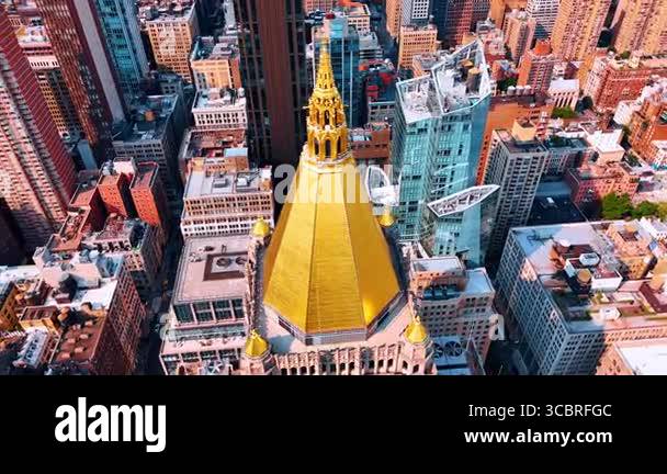 Amazing golden cupola of Metropolitan Life Insurance Company. Drone ...