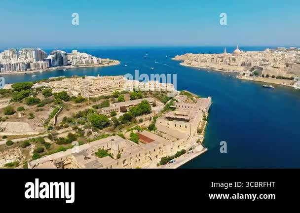 Drone view of Valletta, Manoel fort, Sliema. Mediterranean sea, Maltese ...