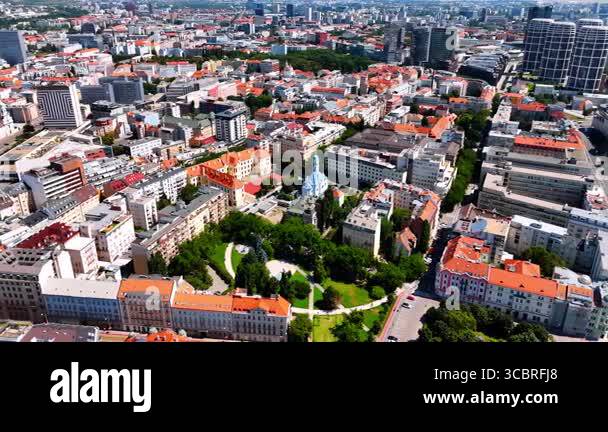 Panorama of modern Bratislava, Slovakia. Combination of old and modern ...