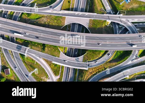 Highways and freeways with numerous cars. System of roads in the rural ...