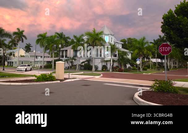 Downtown district in Punta Gorda, Florida at sunset. Main street in ...