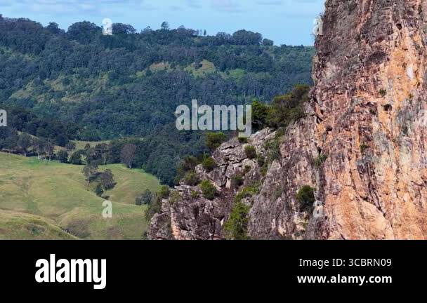 Drone footage captures the rugged beauty of Nimbin Rocks, highlighting ...