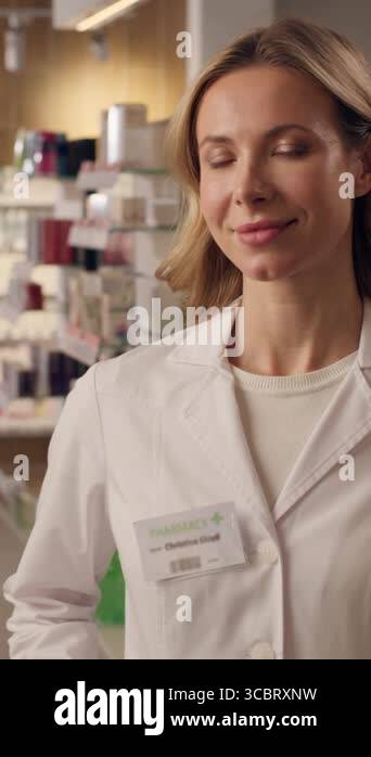 Caucasian woman pharmacist female doctor adviser pharmacology medicine ...