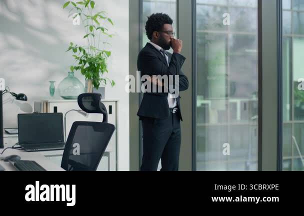 Pensive African American business man stressed worried anxiety thinking ...