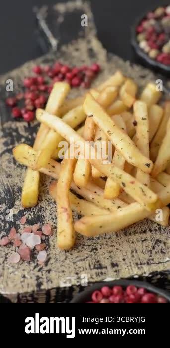Food, French fries fried with salt and rosemary. Homemade French fries ...