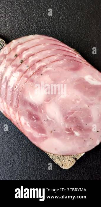 Sliced ham, meat, pork or turkey sausage for sandwiches. Ham slices ...