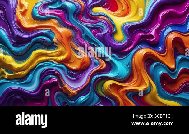 Abstract background of thick acrylic paint melting and moving randomly ...