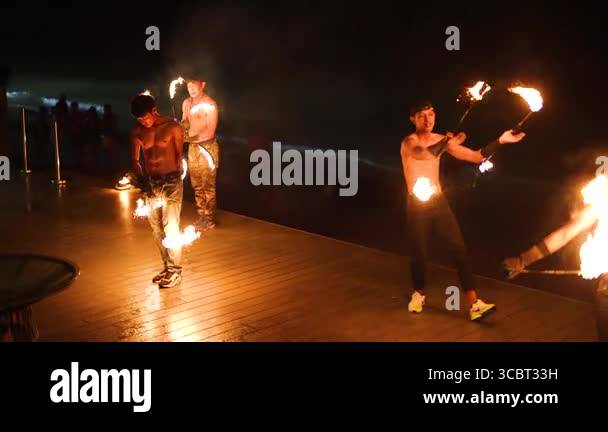 Dazzling fire dance on a Krabi beach Stock Video Footage - Alamy