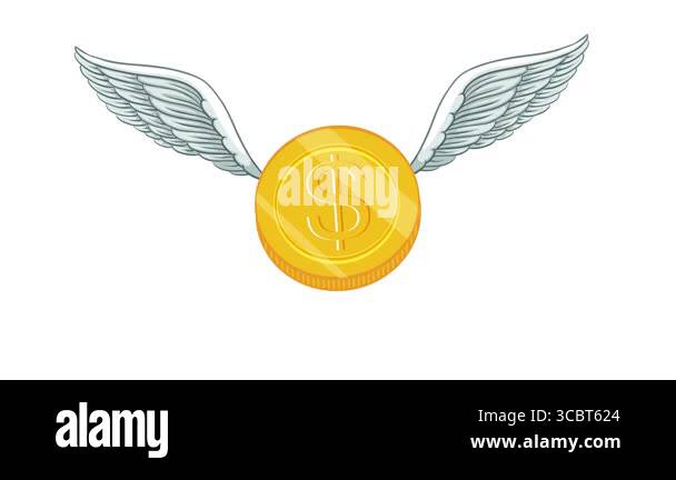 Animated coins with wings flying across screens Stock Video Footage - Alamy