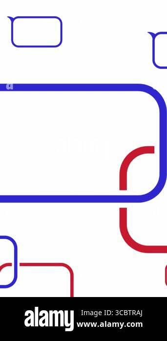 Animation. blue and red rectangular speech bubbles appear on a white ...