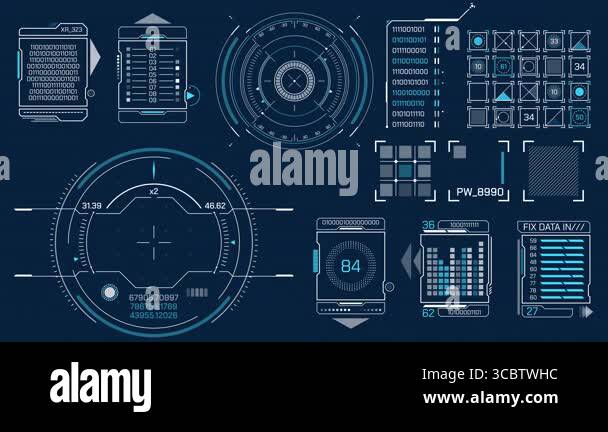 Set of high-tech interface design elements for data processing, animation on alpha channel Stock ...