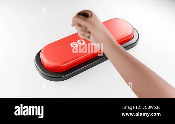 3D Rendered Fist Smashes Giant Red GO FULL Button with Force, Hand ...