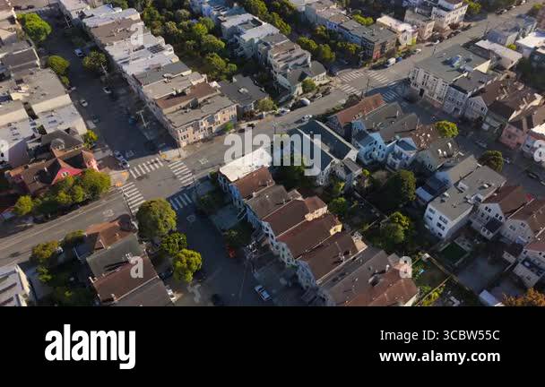 Aerial footage captures a vibrant urban neighborhood, showcasing ...