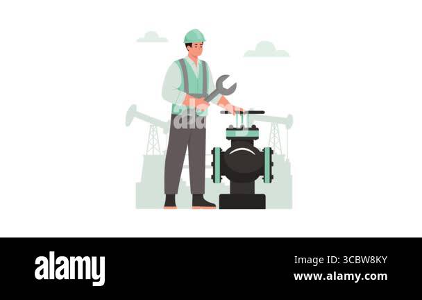 Man working at oil refinery 2D Flat Animation Stock Video Footage - Alamy
