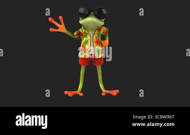 Cute frog character waving hand saying hi on black background Stock ...