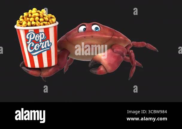 Cartoon funny crab carrying popcorn on black background Stock Video ...