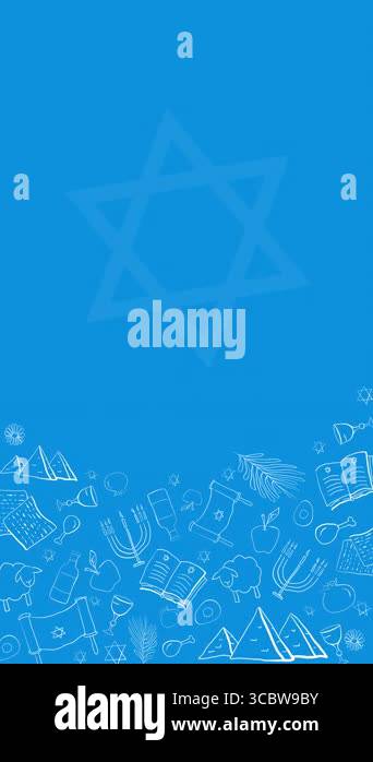 Blue looping animated background with Jewish themed icons. Festive ...