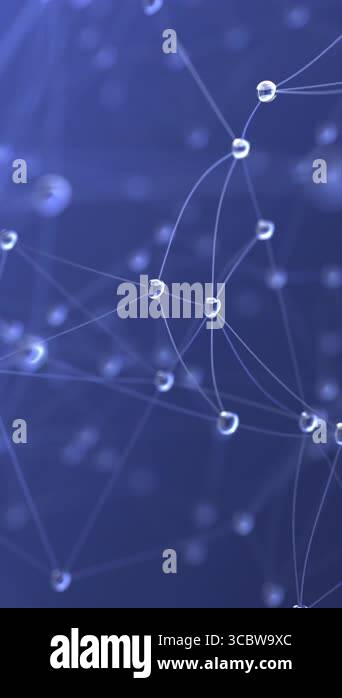 Abstract 3D network with dewdrop-like transparent nodes on blue ...