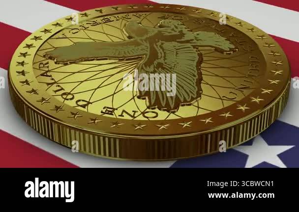 Flag of the United States, Gold Dollar Coin, Elite Background, Looped ...