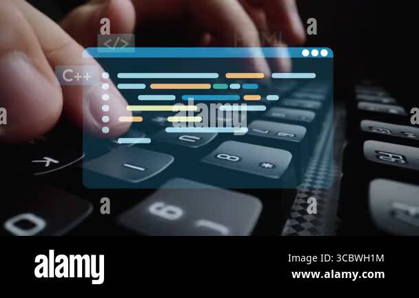 Software development with coding overlays, programming languages, developer tools, mobile app ...