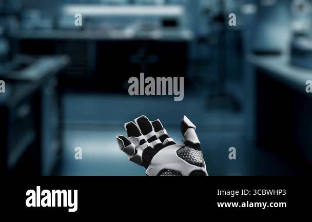 Close up of robotic hand open palm of hand with human anatomy ...