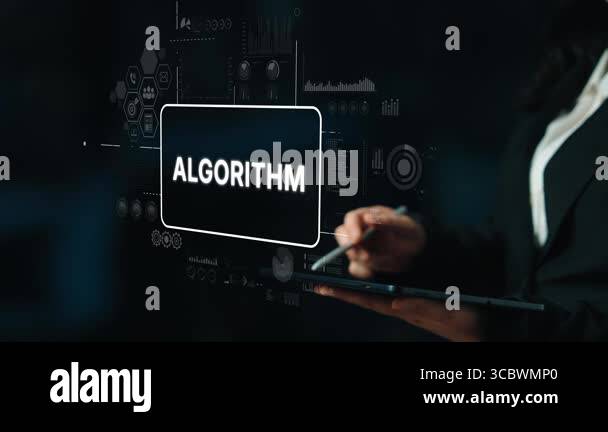 Business Professional Interacting with Digital Algorithm ...