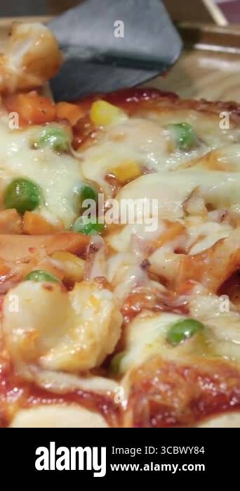 Delicious seafood pizza on table, top view. . High quality 4k footage ...