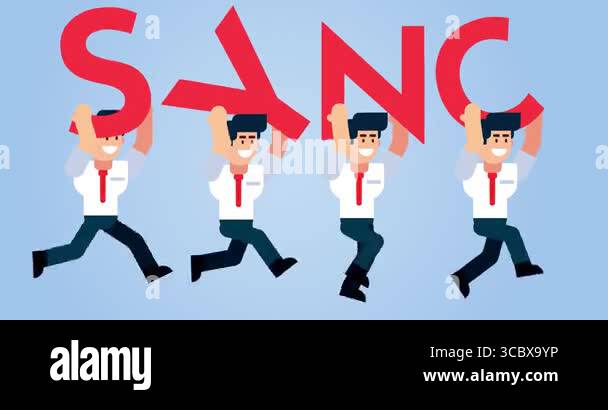 Happy Office Workers Holding SYNC Letters While Running in Harmony to ...