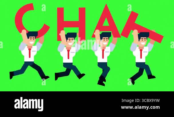 Team of Happy Businessmen Running While Carrying CHAT Letters to ...