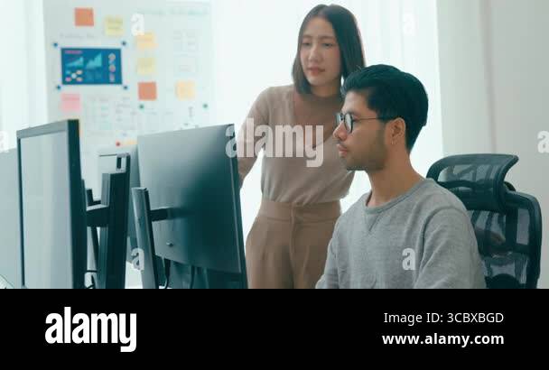 Group Adult Asia male, female freelance meeting write prompt AI bot IT app smart program nomad ...