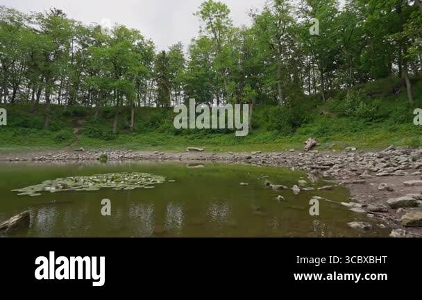 Scenic meteorite crater lake Kaali surrounded by forested terrain Stock ...