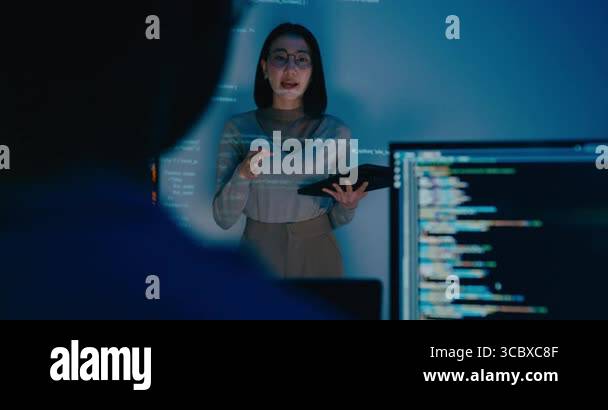 Group adult Asia female software developer mentor leader manager talk strategy plan to executive ...