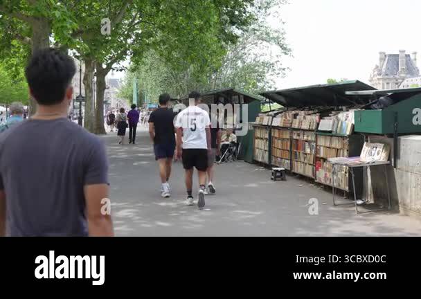 Classic bouquinistes selling vintage books and art prints on a summer ...
