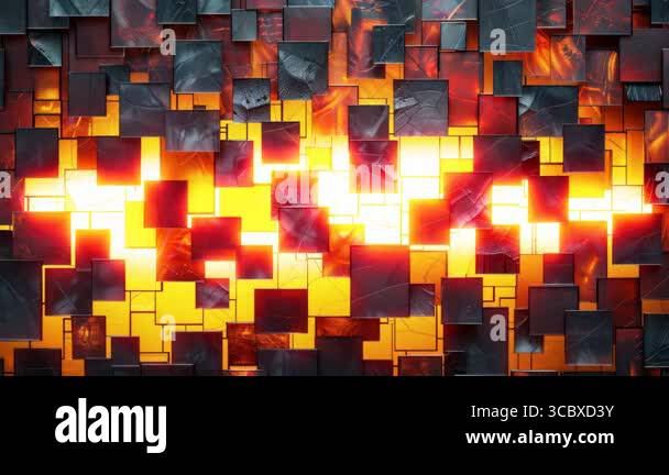 Abstract Glowing Squares: Red, Yellow, and Black Textured Tiles with ...