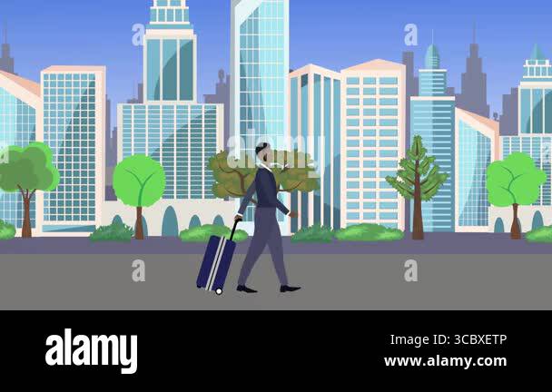 Man walking, city break cartoon animation, travel theme Stock Video ...