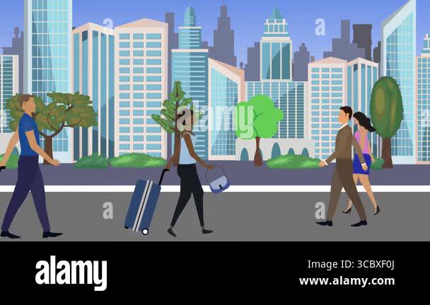 People walking, city break cartoon animation, travel theme Stock Video ...