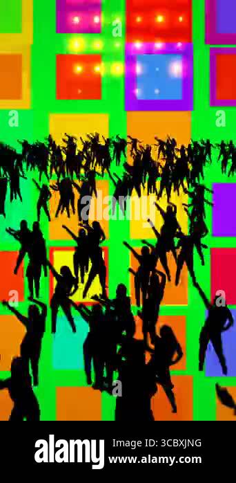 Vivid Party Scene With Dancing Silhouettes and Colorful Lighting ...