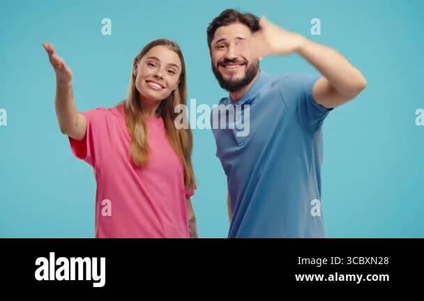 Couple Showing - Hey You, Come Here. Man Woman Ask Join them, beckons ...