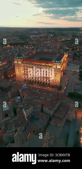 Aerial night view of the historic cityscape of Toledo, Castilla-La ...